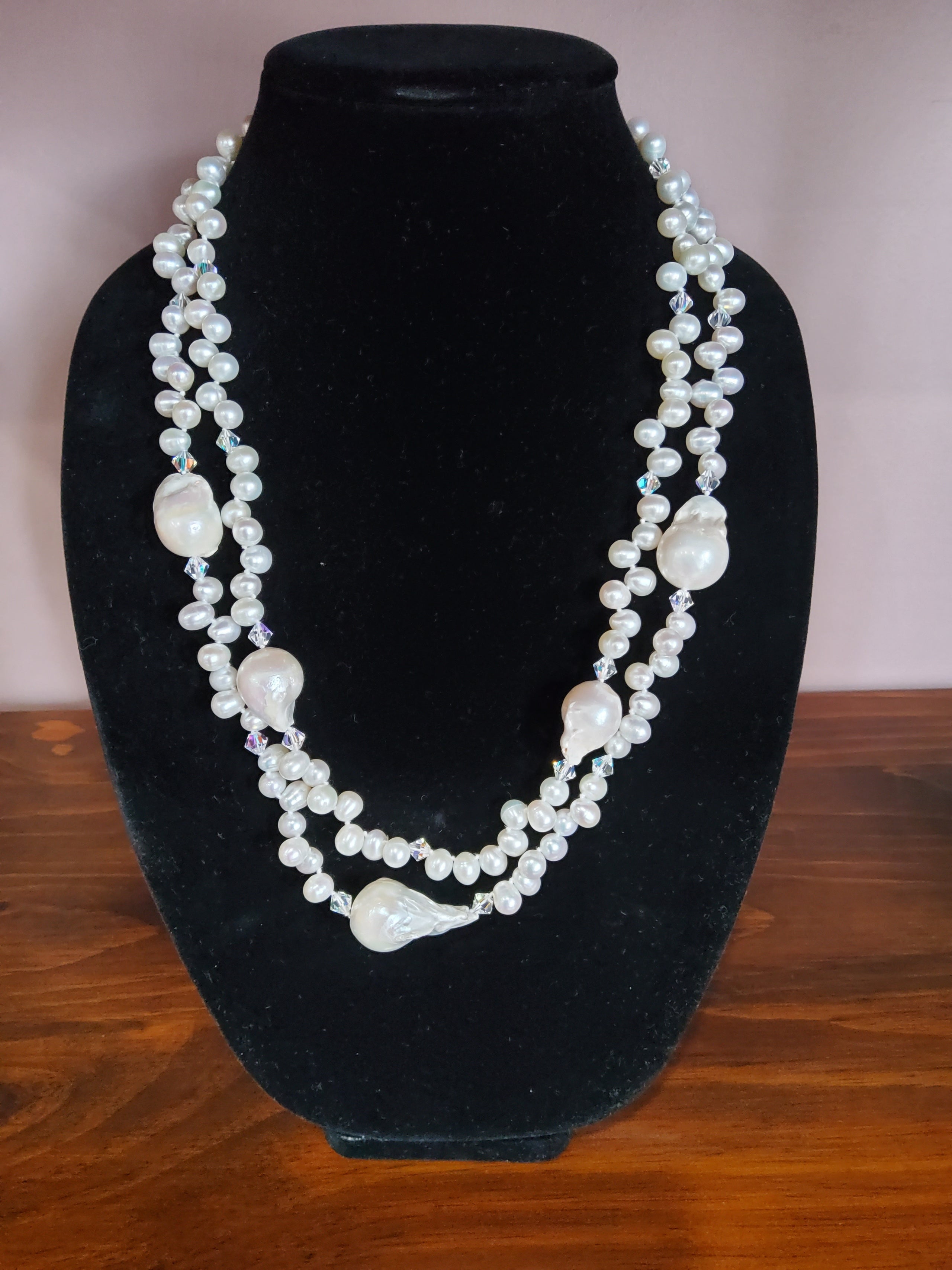 M 115 Double Strand Rice Pearl Necklace Orchid And Elm